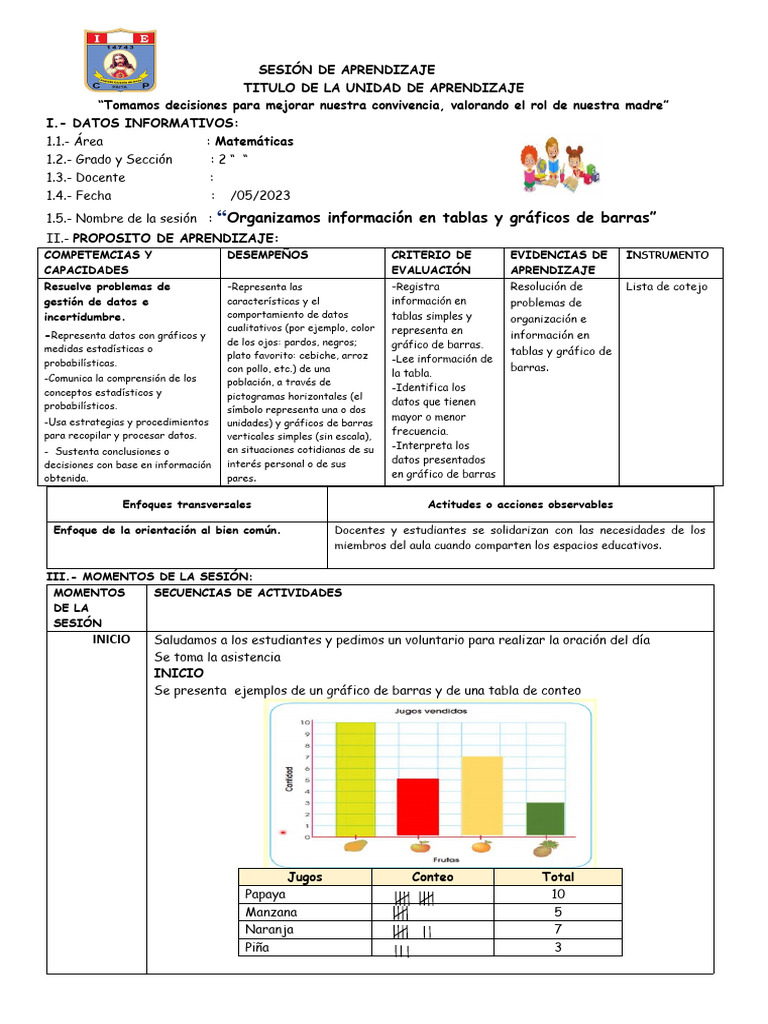 SESIÓN MATE Organizamos información en tablas y gráficos de barras | PDF | Evaluación | Aprendizaje
