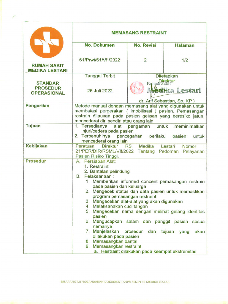 Spo No 61 Memasang Restraint | PDF