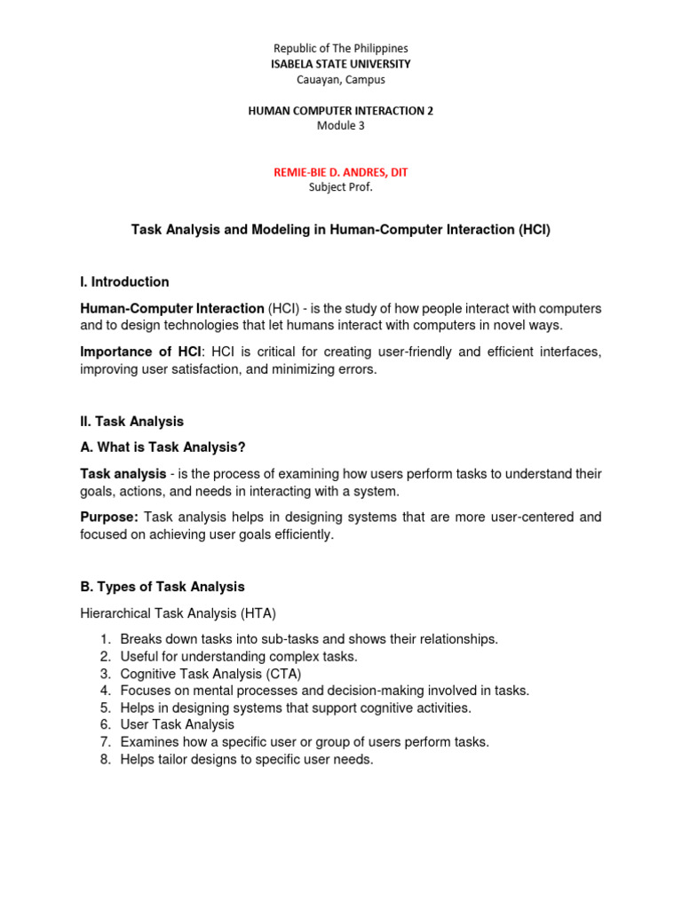Module 3-Task Analysis and Modeling in Human | PDF | Human–Computer ...