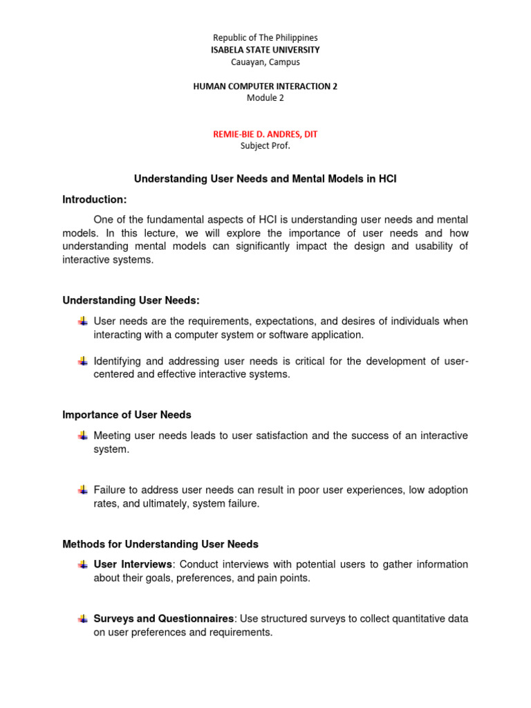 Module 2-Understanding User Needs | PDF | Human–Computer Interaction | Usability