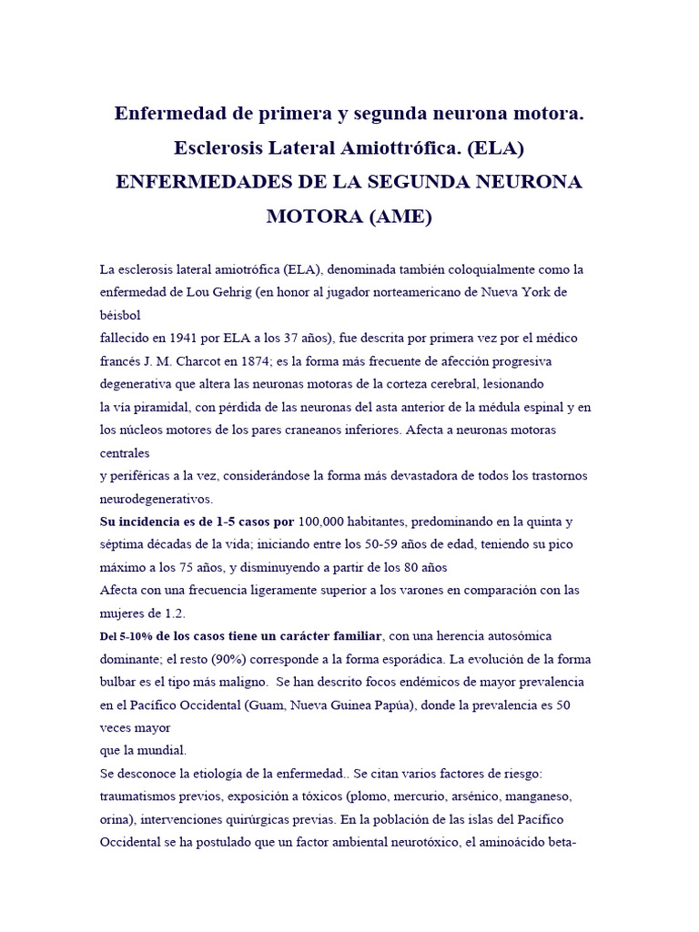 Enfermedad De Primera Y Segunda Neurona Motora Pdf Cerebro Médula Espinal