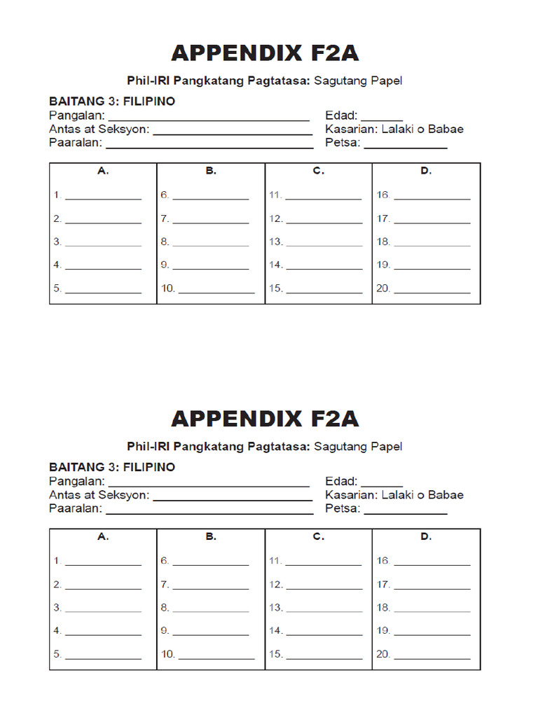 Phil IRI GST Answer Sheet | PDF