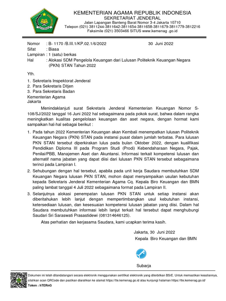 1170 - Usul Kebutuhan STAN - 2022 | PDF