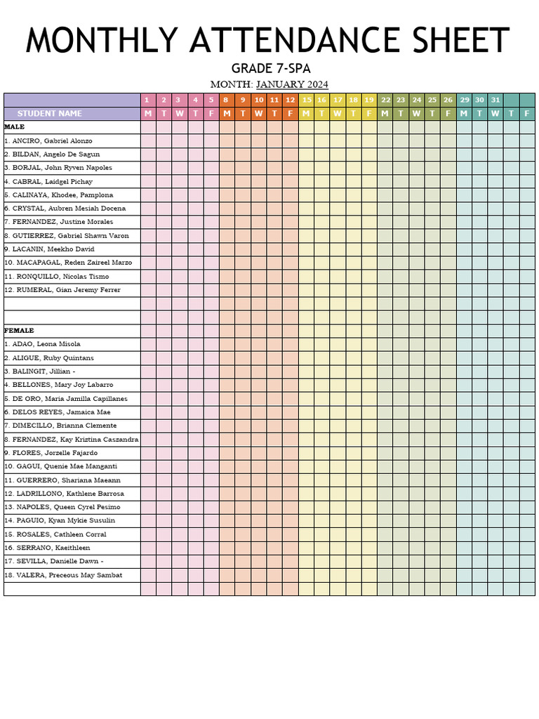 Attendance Sheet Spa | PDF