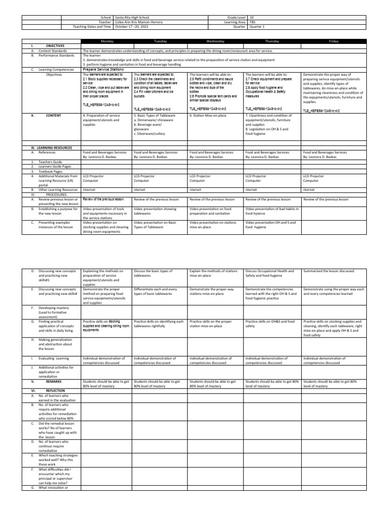 FBS Daily Lesson Log Week 2 | PDF