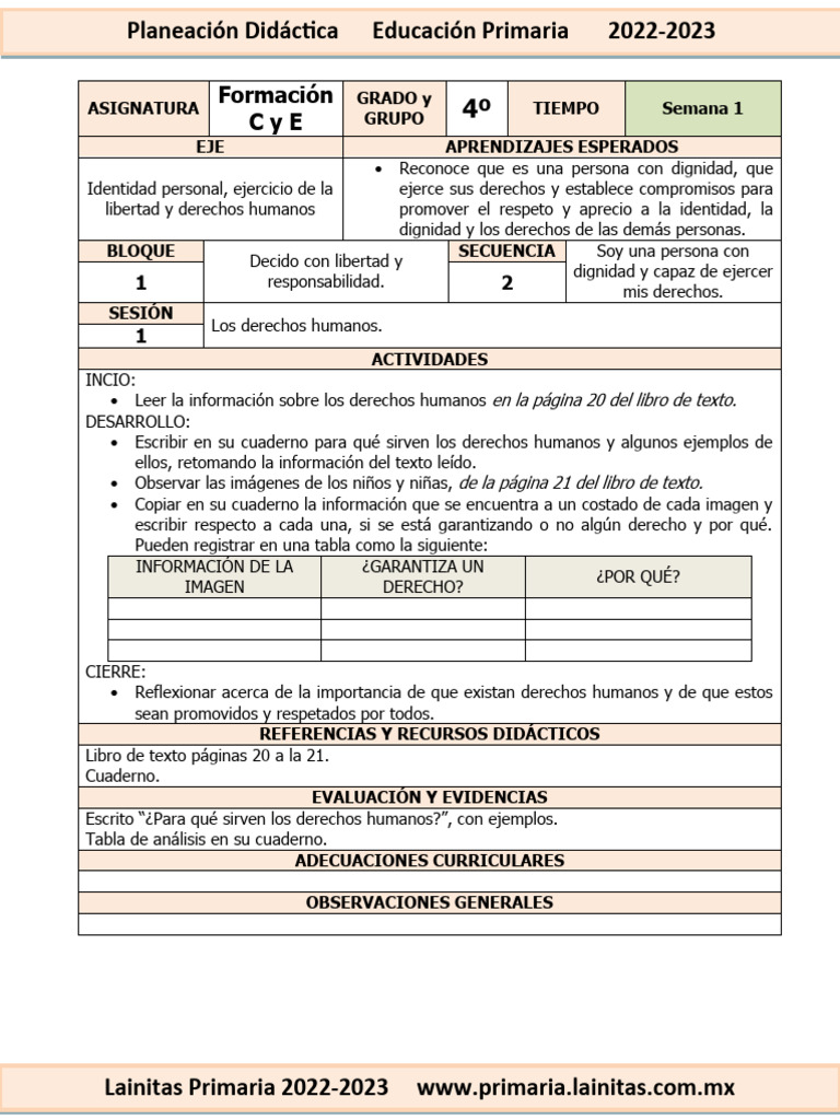 Octubre - 4to Grado Formación C y E (2022-2023) | PDF