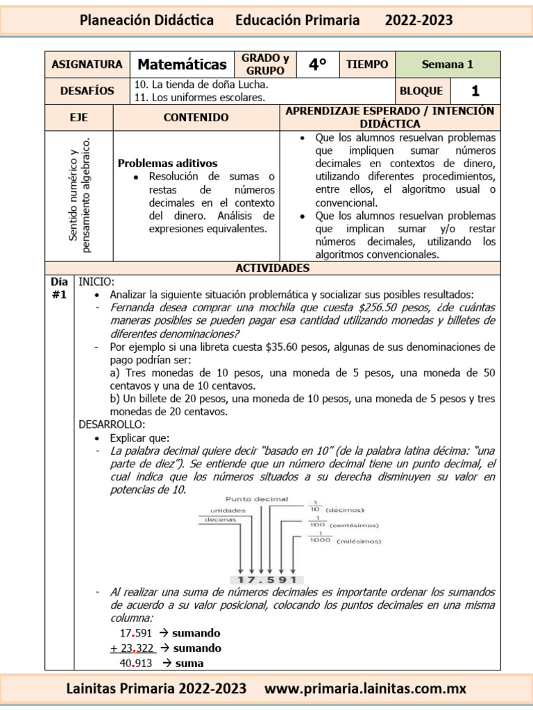 Octubre - 4to Grado Matemáticas (2022-2023) | PDF