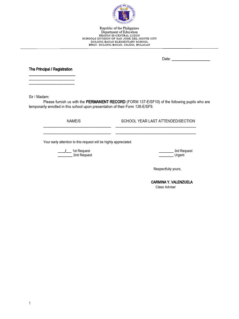 Request Form137 | PDF | Philippines