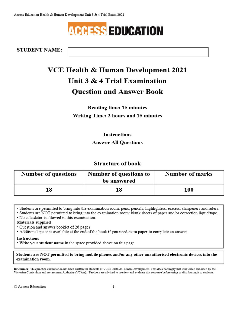 2021 VCE HHD Unit 3 & 4 Trial Exam | PDF | Business