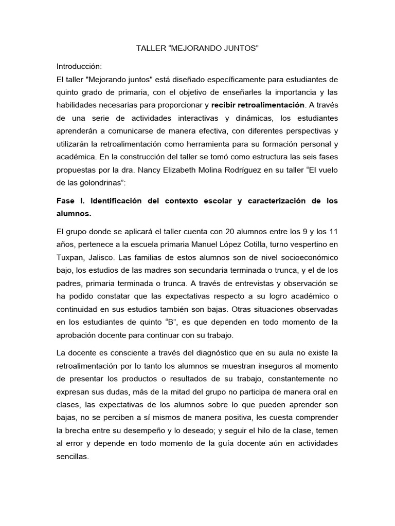 Título Mejorando Juntos Taller de Retroalimentación para Alu | PDF