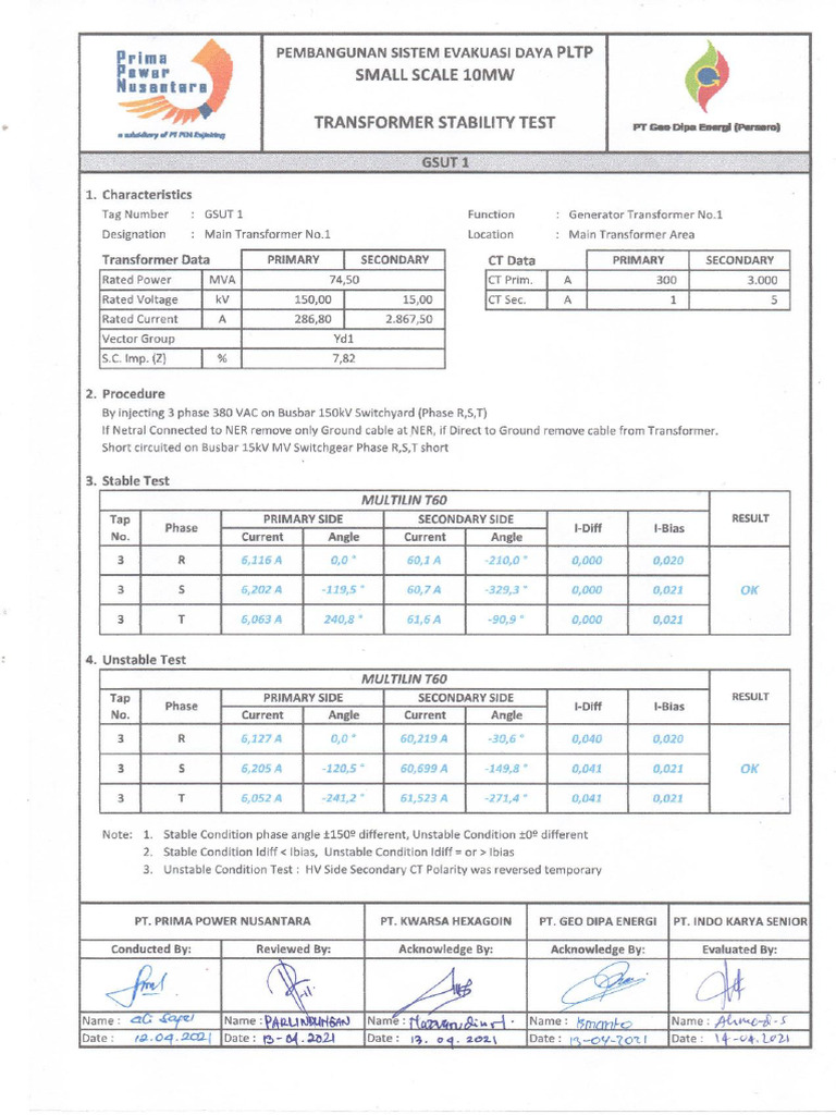 Transformer Stability Test GSUT-1 | PDF