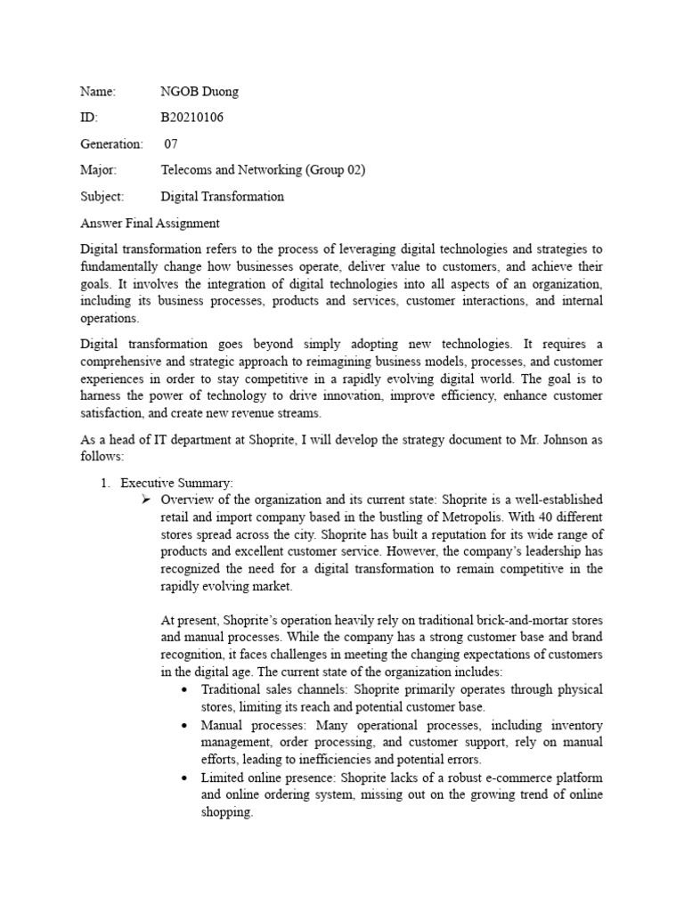 Final Assignment DT - Ngob Duong - Gen7 - TN - Group02 | PDF | Strategic Management | Analytics