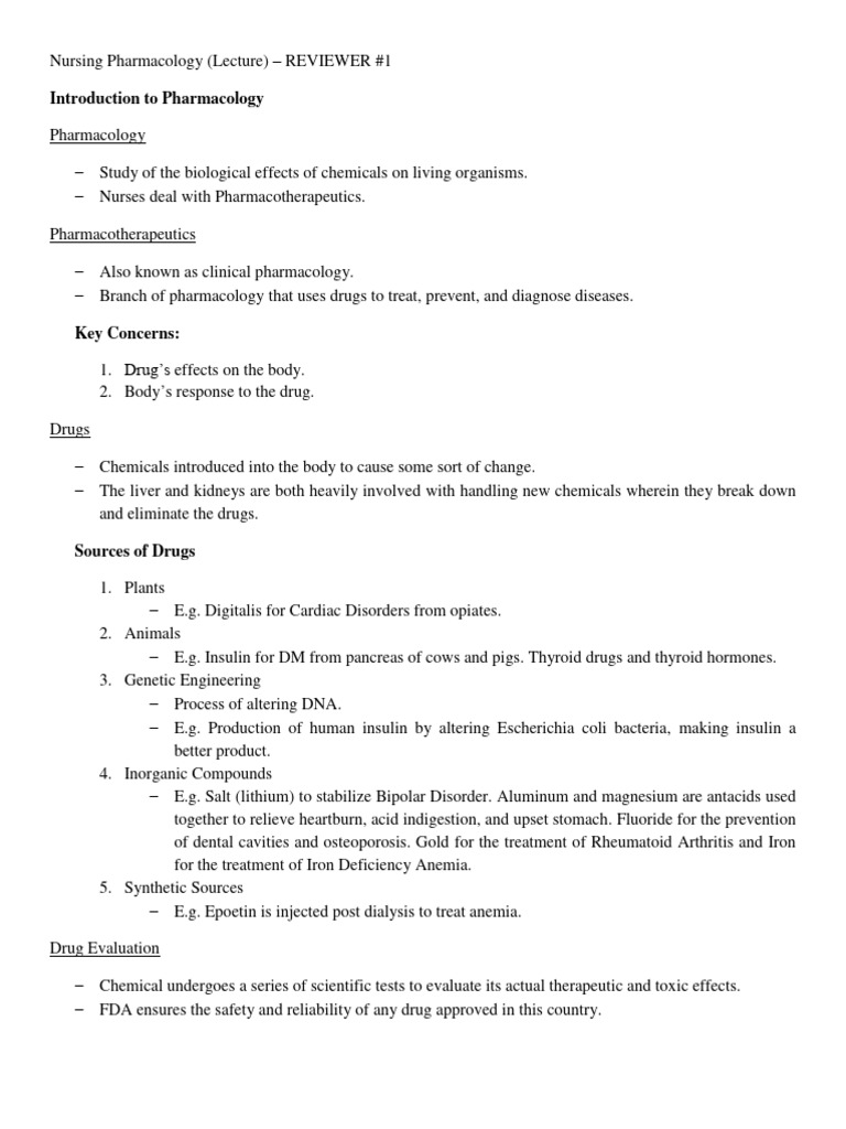 Nursing Pharmacology (Lecture) - REVIEWER #1 | PDF | Controlled ...