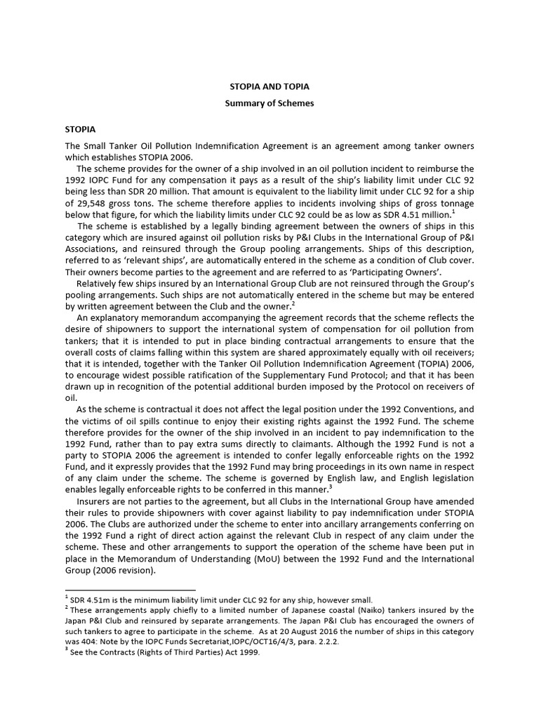 STOPIA and TOPIA Summary of Schemes | PDF | Indemnity | Business Law