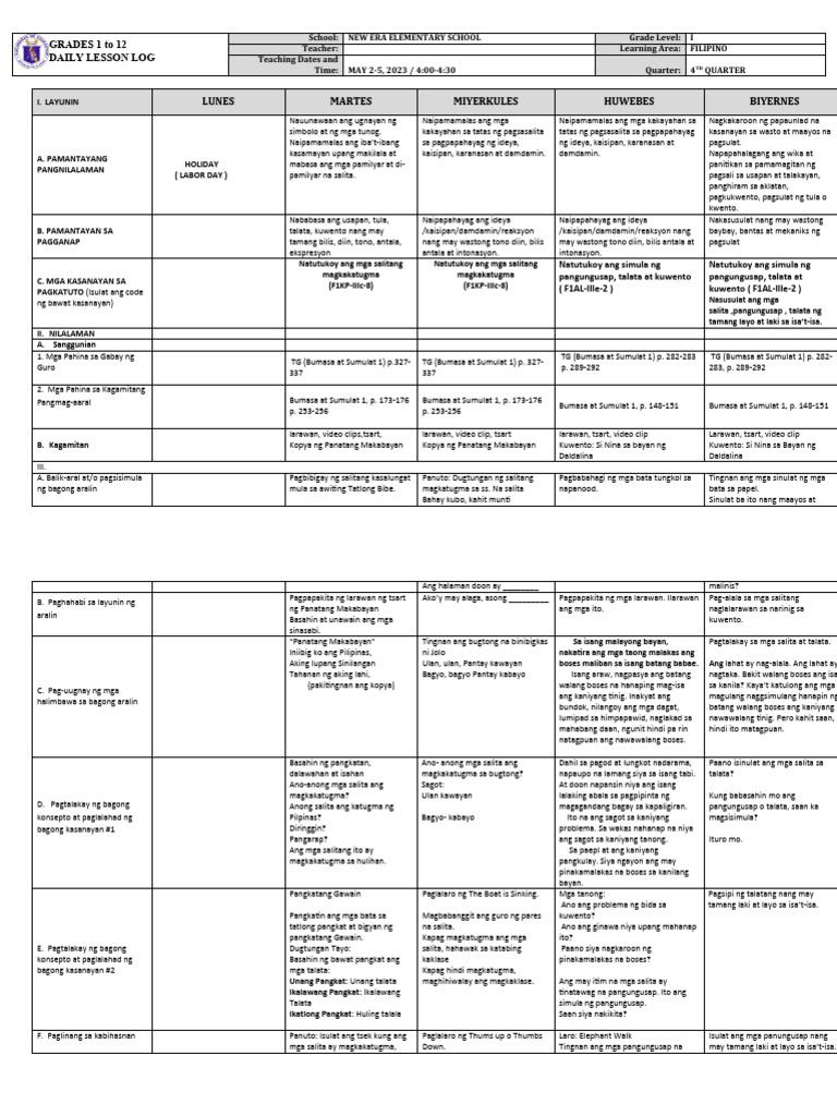 DLL Filipino-1 Q4 W2 | PDF