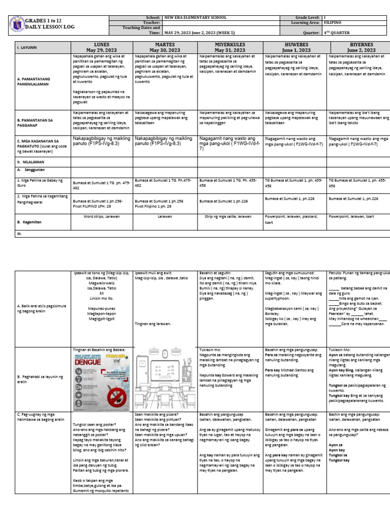 DLL Filipino-1 Q4 W5 | PDF