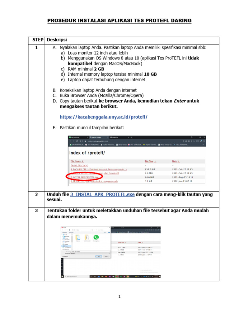 Prosedur Instalasi Aplikasi Tes Protefl Daring | PDF Prosedur Instalasi Aplikasi Tes Protefl Daring | PDF