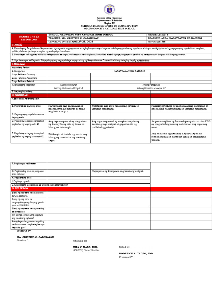 GRADE 8 DLL Apr 24-28, 2023 | PDF