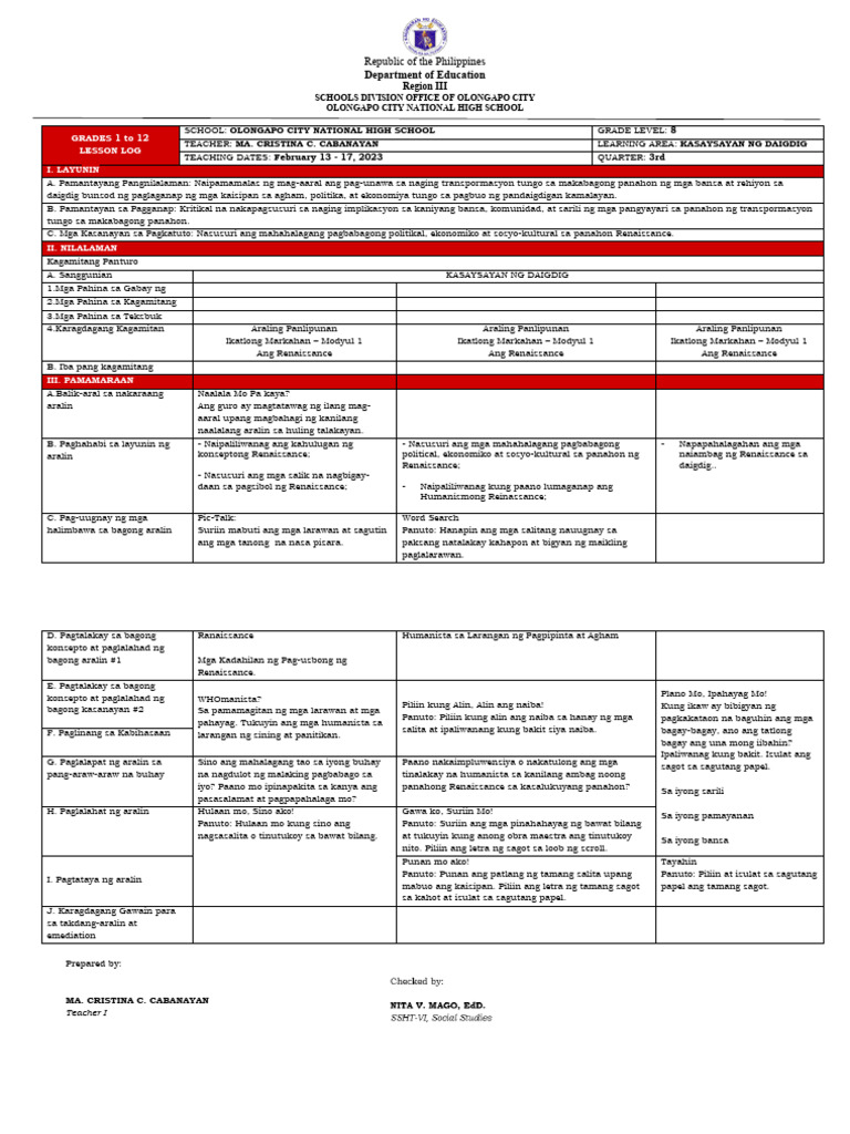 GRADE 8 DLL Feb 13 - 17, 2023 | PDF