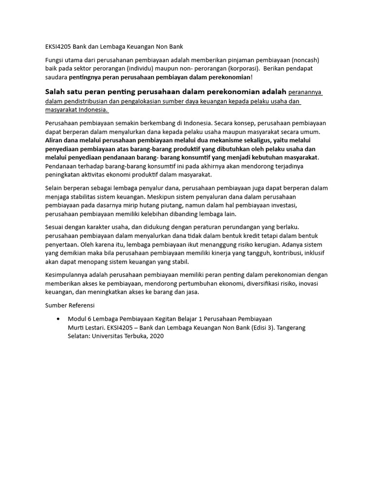Diskusi 5 EKSI4205 Bank Dan Lembaga Keuangan Non Bank | PDF