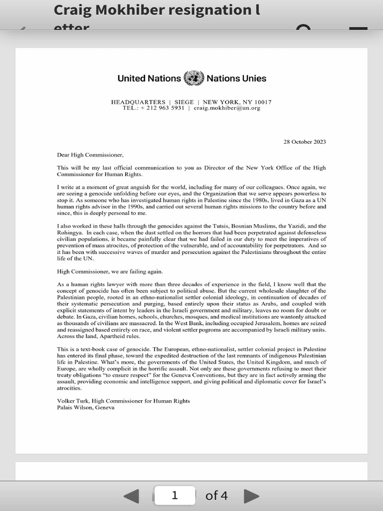 UN Official's Resignation Over Genocide | PDF