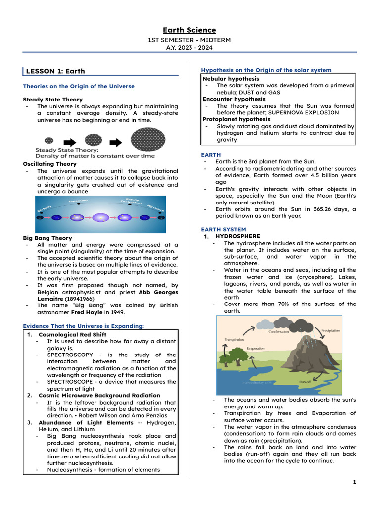 G11 - Earth Science - 1st Sem - Midterm Notes | PDF G11 - Earth Science - 1st Sem - Midterm Notes | PDF