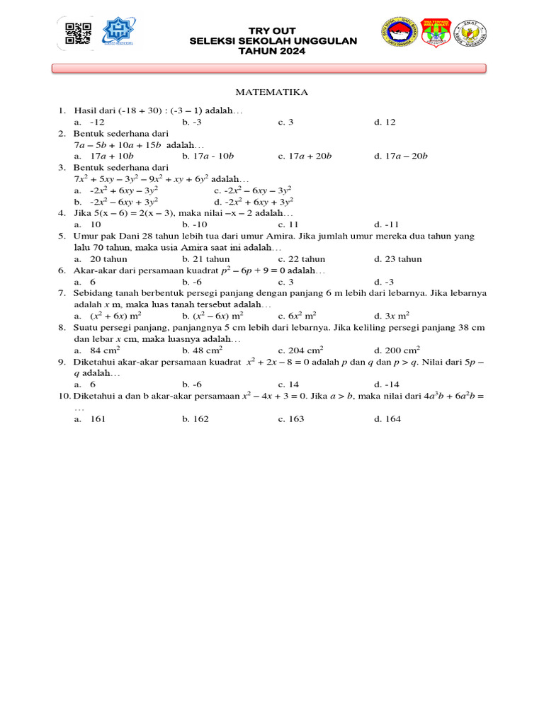 Try Out Matematika dan IPS 2024 | PDF