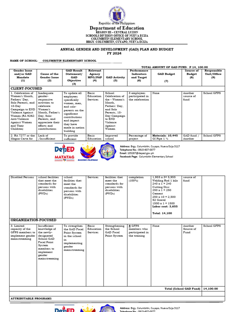 Columbitin GAD Plan FY 2024 | PDF