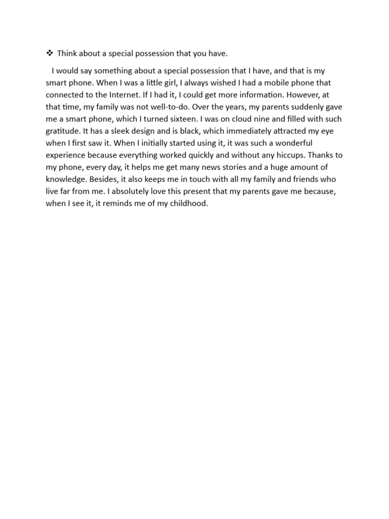 My Special Possession: My Smartphone | PDF | Wellness