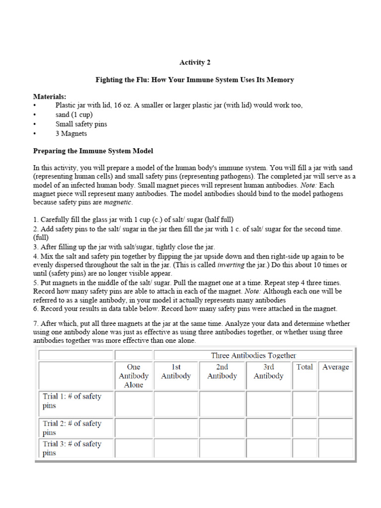 Immune System Memory Model Activity | PDF | Antibody | Immune System