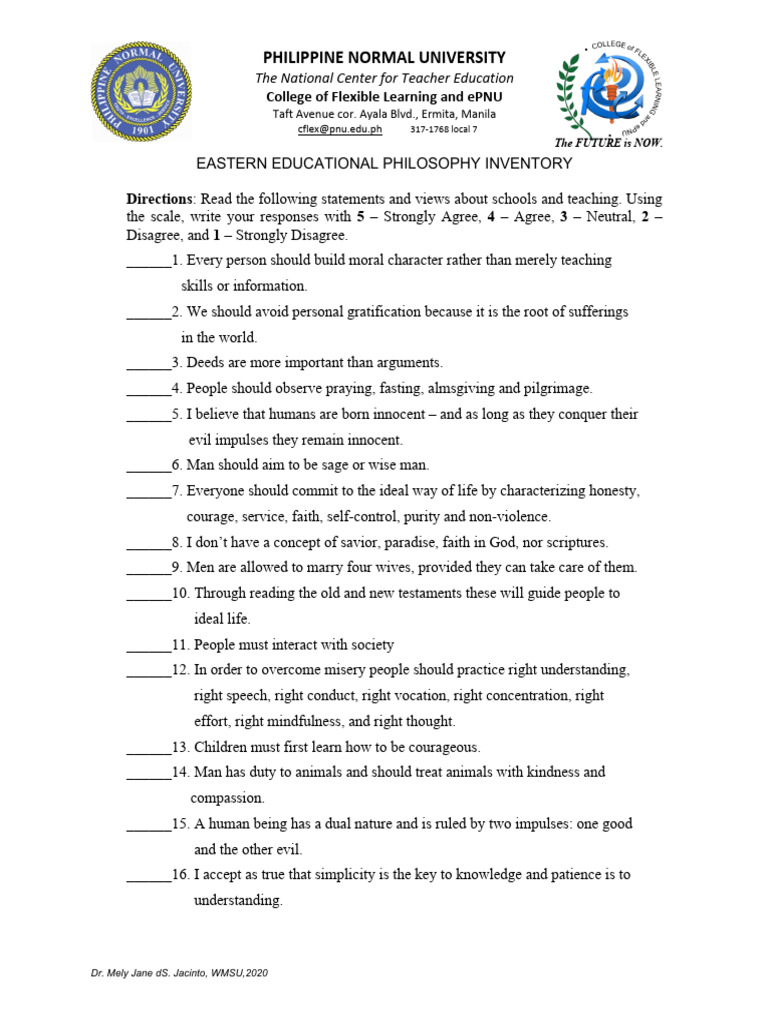 Philosophy Inventory | PDF | Teachers | Philosophy Of Education