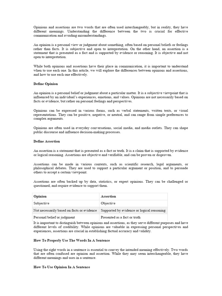 Opinion vs. Assertion | PDF | Opinion | Evidence