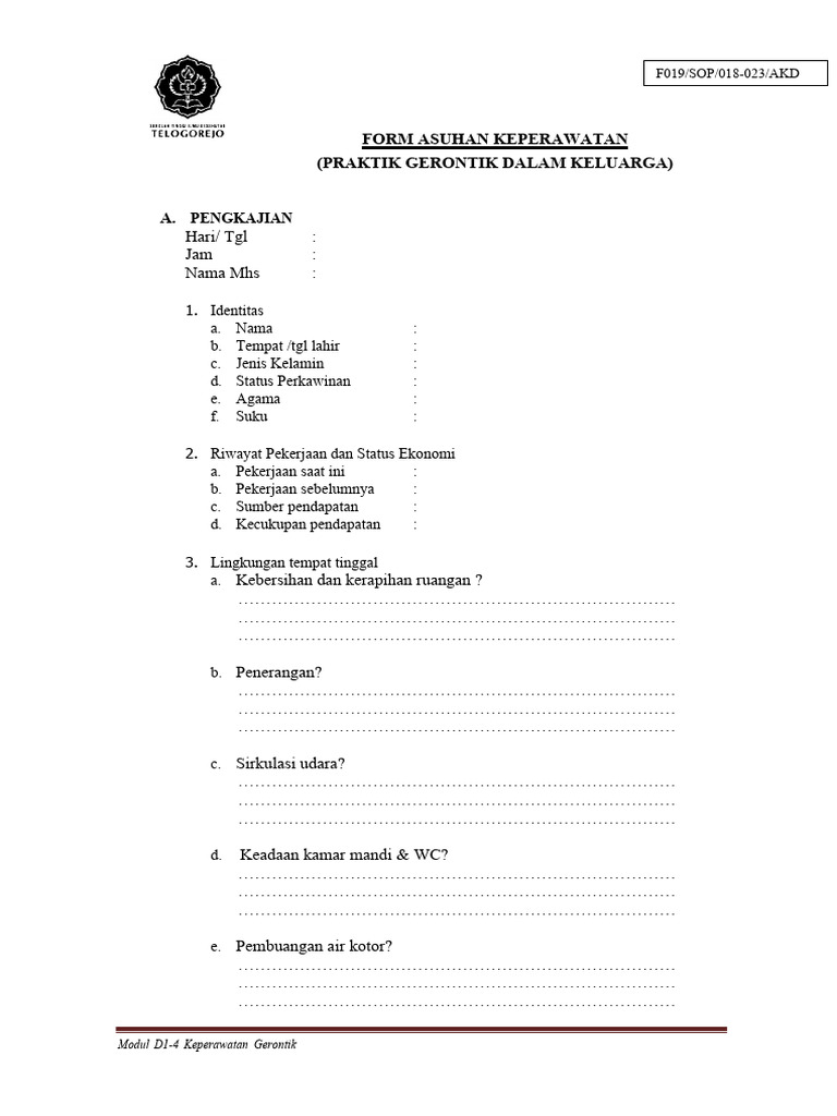 Format Pengkajian Askep Gerontik Di Keluarga | PDF