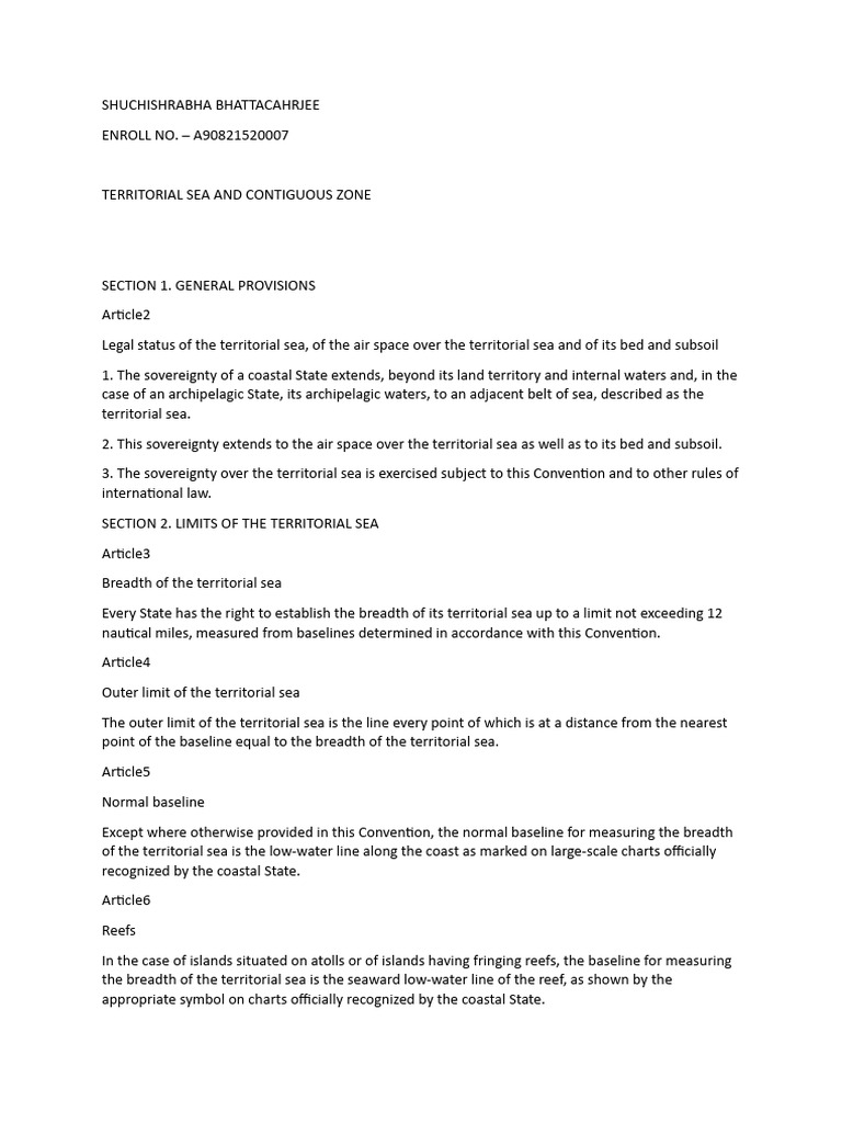 Territorial Sea and Contiguous Zone | PDF