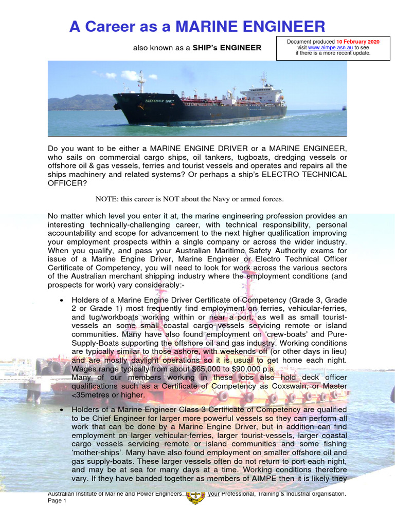 A Career as a Marine Engineer - 10 February 2020 | PDF