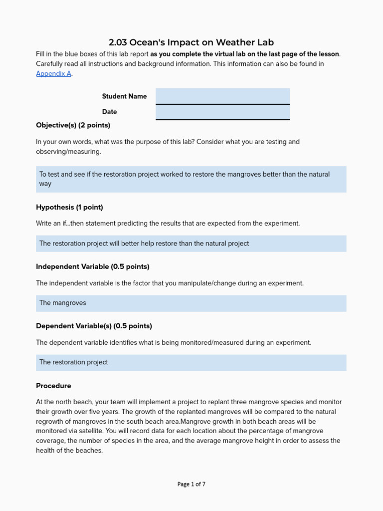 2.03 Lab Report Template Rev 2022 | PDF | Mangrove | Erosion