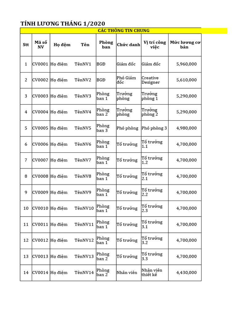 Mau Bang Luong Cong Ty Dich Vu Theo Quy Tac 3P | PDF