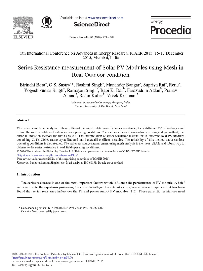 Series Resistance Measurement of Solar PV Modules Using Mesh in Real ...