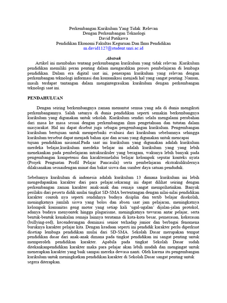 Perkembangan Kurikulum Yang Tidak Relevan Dengan Perkembangan Teknologi ...