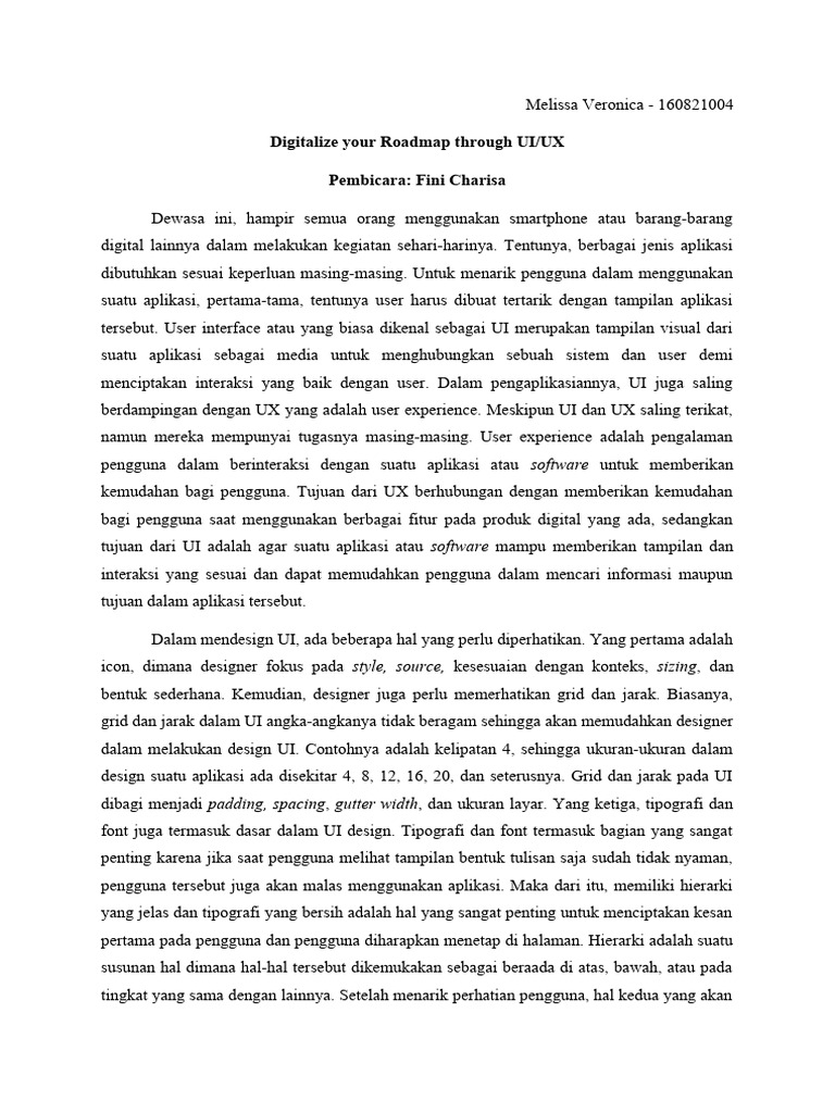 Digitalize Your Roadmap Through UI/UX Pembicara: Fini Charisa | PDF