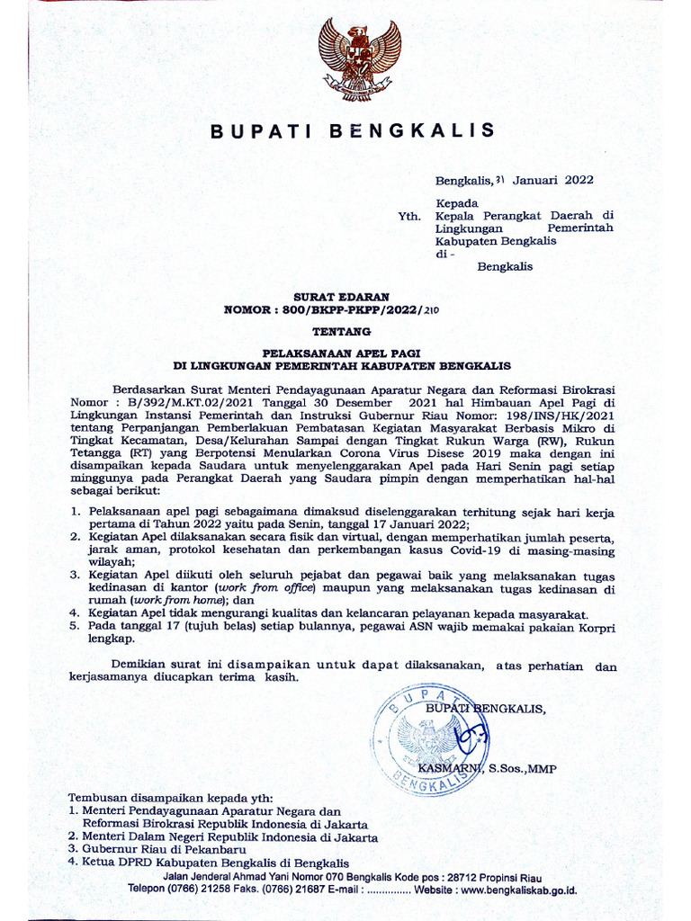 Surat Edaran Tentang Pelaksanaan Apel | PDF