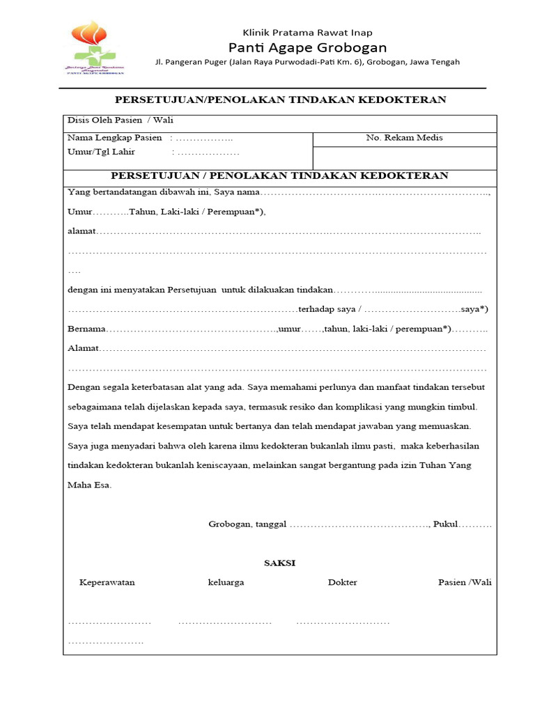 Form Persetujuan Tindakan Dengan Alat Seadanya c2 | PDF | Kesehatan ...