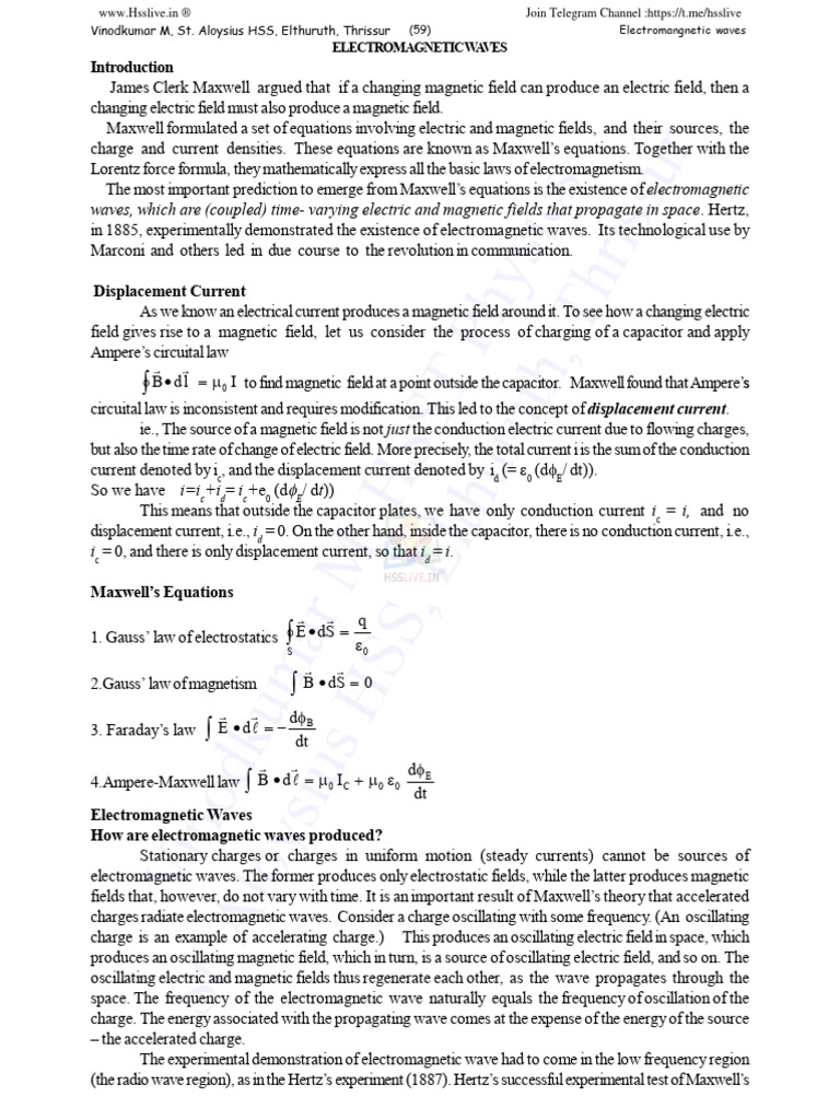 Hsslive-Xii-Physics-5. Electromagnetic Waves | PDF | Electromagnetic Radiation | Electromagnetic ...