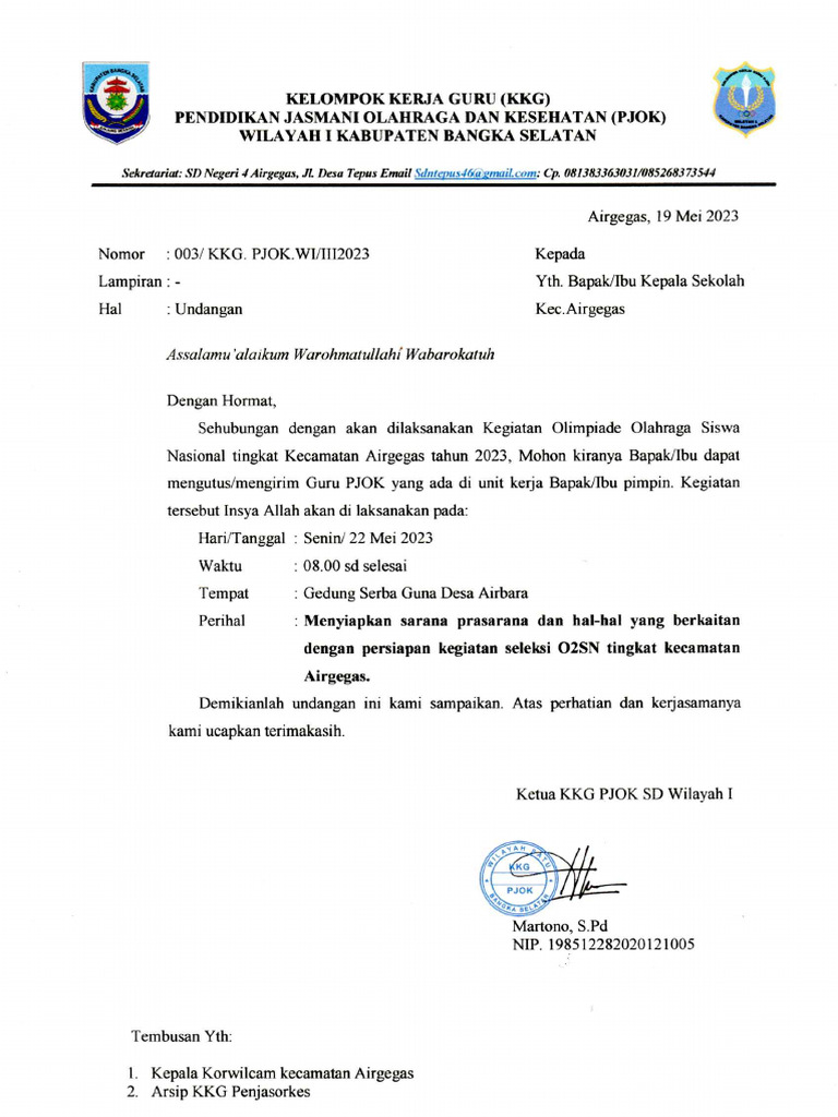 Surat Undangan KKG | PDF