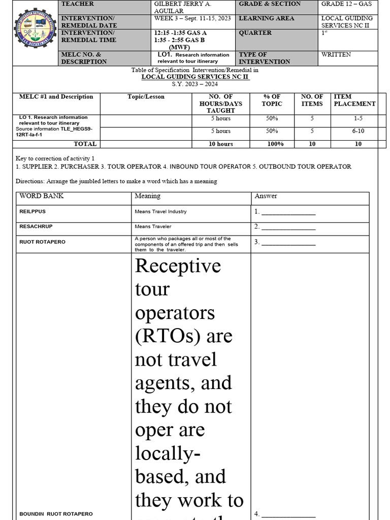 Lgs Week 3 q1 Remedial Intervention | PDF