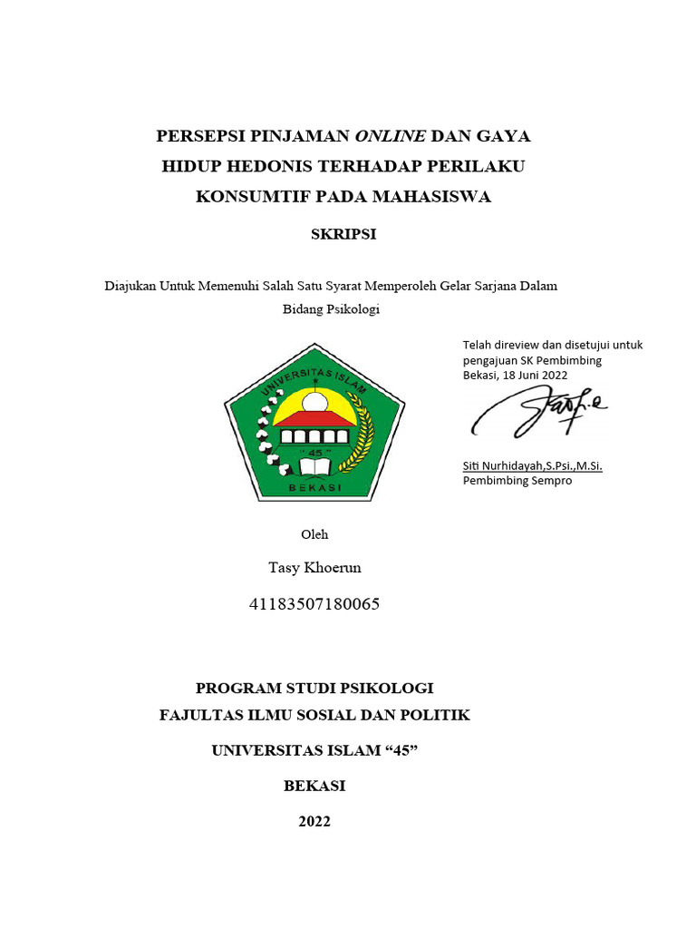 Skripsi - Tasy Khoerun - Persepsi Pinjaman Online Dan Gaya Hidup Hedonis Terhadap Perilaku ...