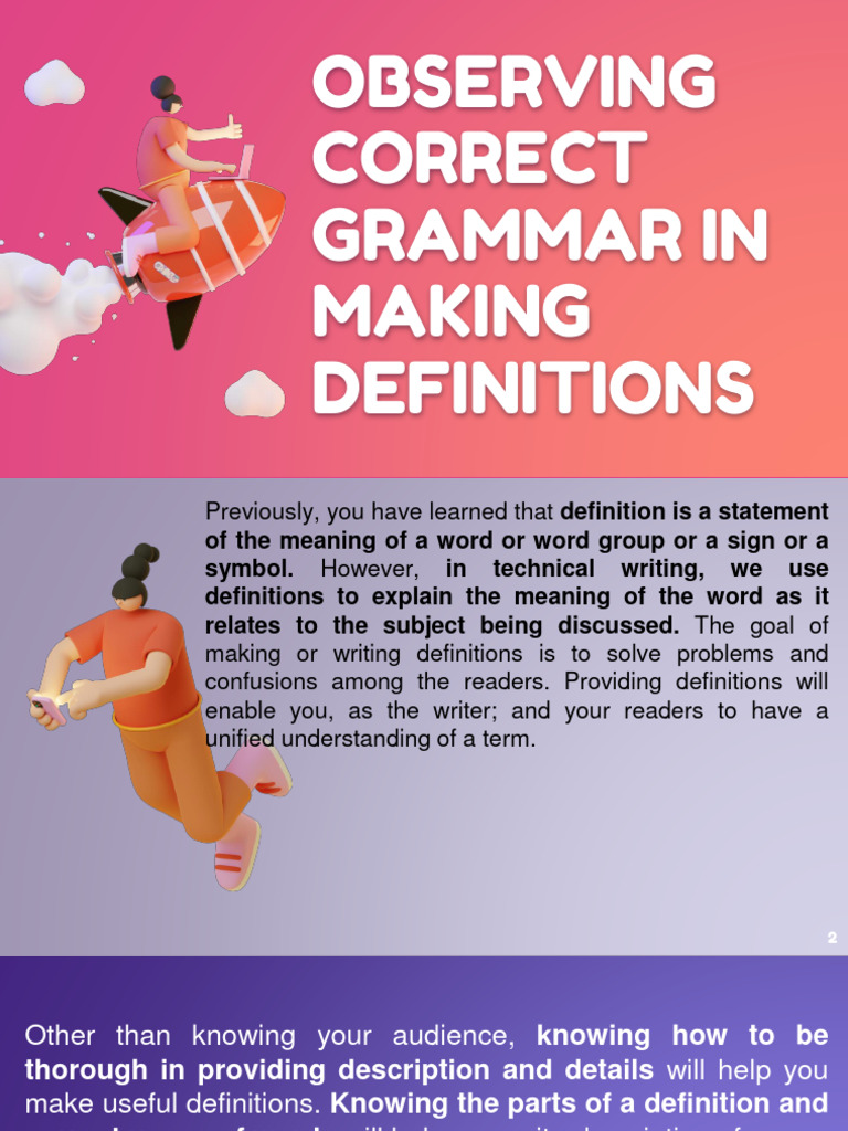 Quarter 4 Week 4 (OBSERVING CORRECT GRAMMAR IN MAKING DEFINITIONS) | PDF | Subject (Grammar ...