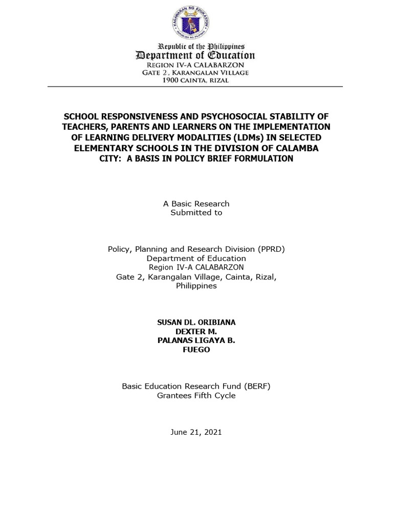 Oribiana S. D. Et. Al. - DepEd Calamba City - Last Tranche | PDF ...