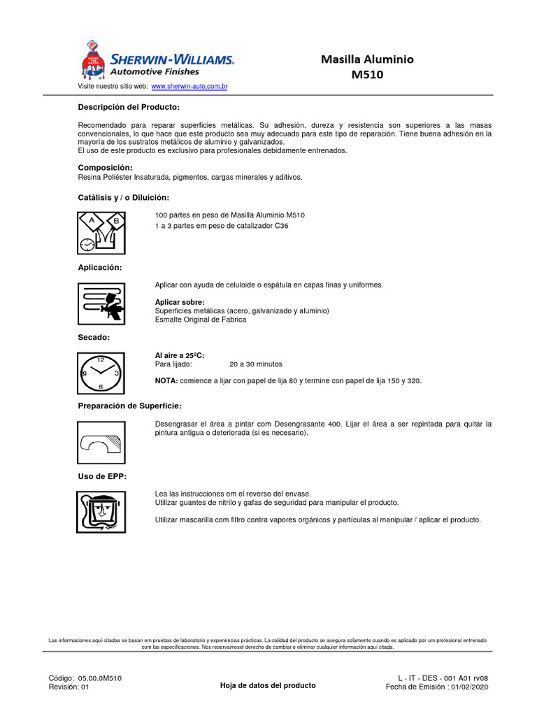 FT - 05.00.0M510 - Massa Aluminio M510 ES | PDF | Aluminio | Materiales