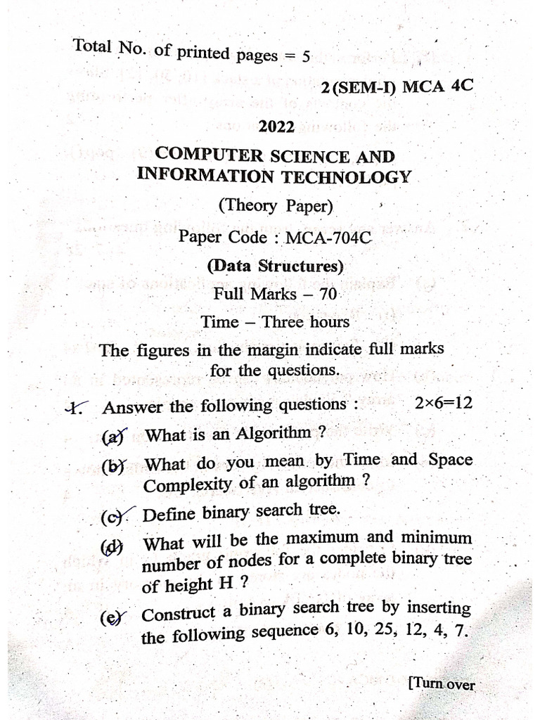 MCA (1st Sem End Term) 2022 | PDF